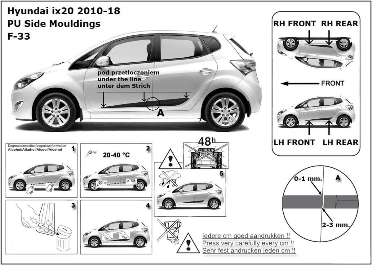 Ochranné boční lišty na dveře, Hyundai ix20, 2010-2019